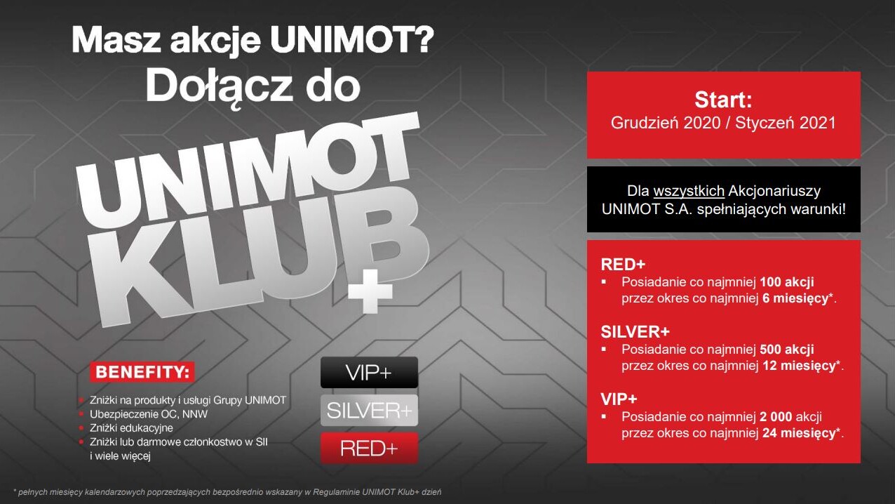 UNIMOT podaje pierwsze szczegóły dotyczące UNIMOT Klub+ - UNIMOT S.A